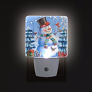 Wusikd Winter Snowman Night Light Set of 2 Snowflake Cardinal Bird Plug-in LED Nightlights Auto Dusk-to-Dawn Sensor Lamp for Bedroom Bathroom Kitchen Hallway Stairs Decorative