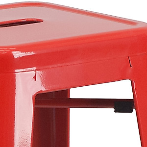 Merrick Lane Newark Series Bar Height Stool - Red Finish - Metal Frame with Cross Bracing - Backless Design - Integrated Footrest