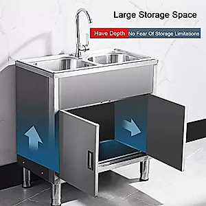 Kitchen Sinks，Outdoor Sink，With Cabinet Stainless Steel Sink，Commercial Restaurant Sink，For Business Restaurant, Cafe, Bar, Hotel, Garage, Laundry Room, Outdoor (Color : Set meal C, Size : 75X40CM)