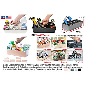 Enjoy Organizer -Large Portable Caddy, DIY Dividers, 8 Compartments, Bathroom Organizer,Portable Basket with Handle Storage Organizer Modern Made in USA (3 PACK, Ivory)