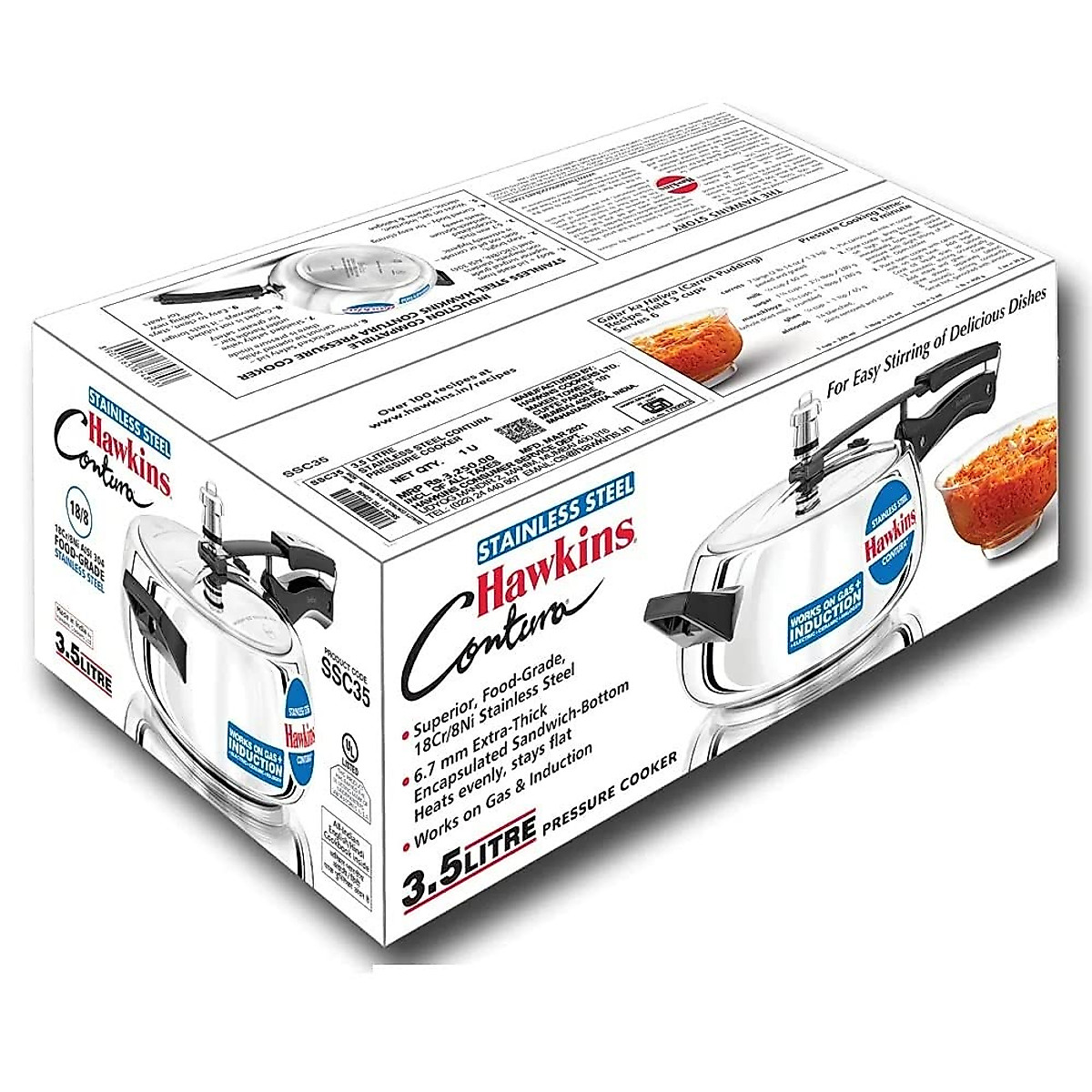 Hawkins SSC35 Induction Base Stainless Steel Pressure Cooker, 3.5L, Silver