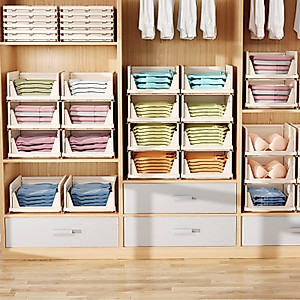 CTSNSLH 6 Pack Folding Closet Organizers Storage Box, Stackable Storage Bins, Plastic Drawer Basket Closet Storage for Wardrobe Cupboard Kitchen Bathroom Office Light Beige-6L