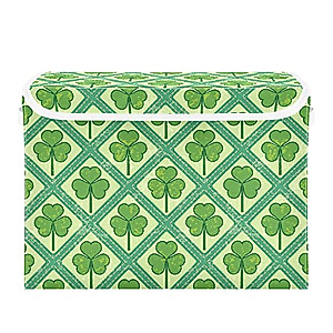 SUABO Clovers Holiday St. Patrick's Day Storage Bin with Lid Large Canvas Storage Boxes Foldable Home Cube Baskets Closet Organizers for Nursery Bedroom Office
