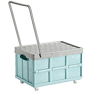 Cabilock Planter Trolley Lidded Storage Bin Collapsible Storage Box Stackable Clothes Storage Box With Wheel Car Trunk Storage Box(16.54 x 11.42 x 9.45 inch)