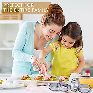 8 Pack English Muffin Rings Crumpet Ring,Double Rolled Stainless Steel Crumpet Rings Non Stick Metal Round Egg Ring Mold or Home Food Making Baking Tool（3.4 Iinch)