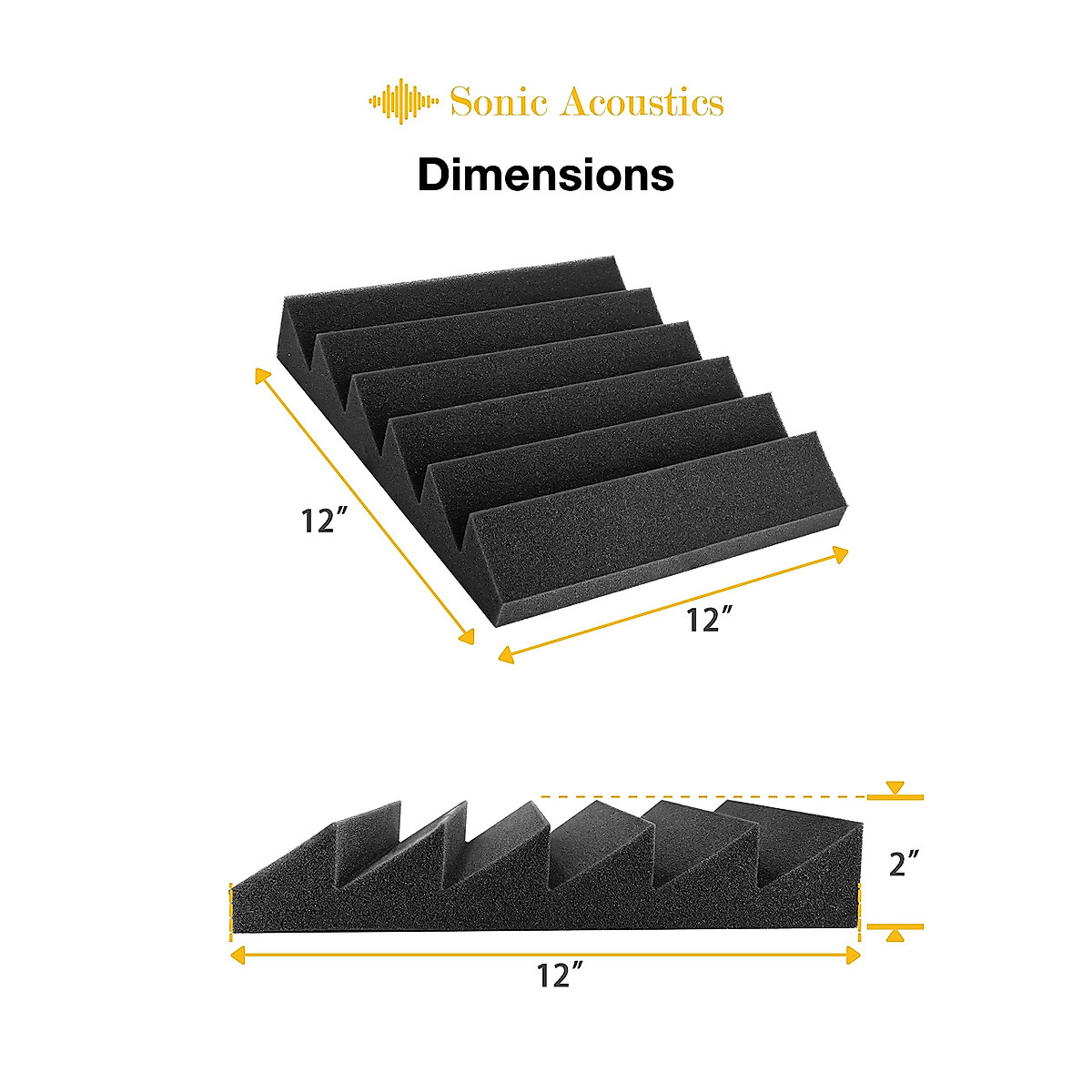 Fstop Labs Acoustic Foam Panels 12" X 12" X 2" Acoustic Foam Sound Absorbing Panel, Studio Wedge Tiles, Sound Panels wedges Soundproof Foam Sound Insulation Absorbing