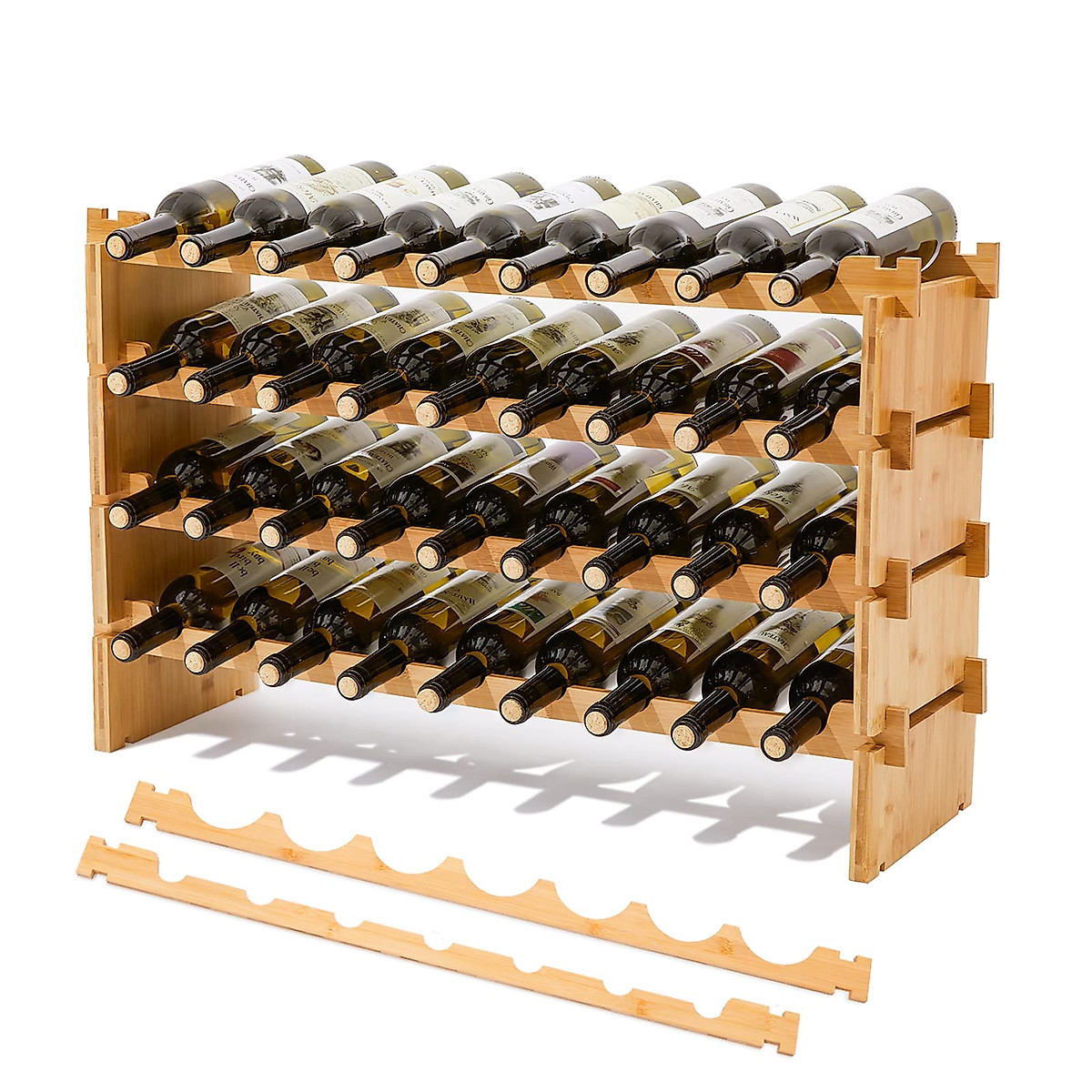Ekomx Stackable Modular Wine Rack, 36 Bottle Freestanding Storage Bamboo Wine Holder Display Shelves, Sturdy and Durable, Wobble-Free, Perfect for Bar, Wine Cellar, Basement, Cabinet, Pantry(9x4 Rows)