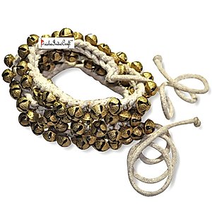Prisha India Craft Kathak Ghungroo Pair, (75+75) (16 No. Ghungroo) Big Bells Tied with Cotton Cord Indian Classical Dancers Anklet Musical Instrument