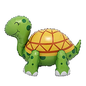 4D Walking Balloons Animal Foil Balloon Lion Panda Alpaca Turtle Cow Horse hippo leopard Ballon Jungle Forest Zoo Theme Baby Shower Birthday Party Supplies (4D Turtle)