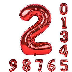 40 Inch Red Number Balloons Birthday Party Balloon 0-9(Zero-Nine) Mylar Decorations of Number 2