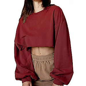 Artfish Women's Crewneck Long Sleeve Crop Tops Workout Casual Pullover Loose Sweatshirts Maroon Burgundy Christmas Red M