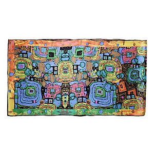 Yangtze Store Women's Long Charmeuse Silk Scarf Classic Art Print (Turquoise)