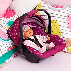 Bayer Design Baby Doll Deluxe Car Seat with Canopy- Polka dots , Pink