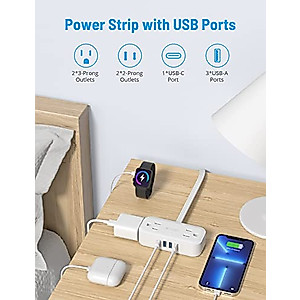 TROND 5ft Ultra Thin Flat Extension Cord, 4 Widely Spaced AC Outlets, 4 USB Charger(1 USB C Port)+TROND Bluetooth 5.2 Transmitter Receiver, 2-in-1 Bluetooth Adapter for TV to Airpods