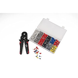 N/C Toolex Ferrule Crimping Tool Kit Self Adjusting Ratchet Crimper Pliers with 1800 pcs AWG 23-7 Terminal Connectors for Wiring Project Black,Red