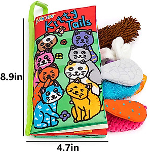 Zocita Baby Soft Animal Tails Activity Cloth Book with Crinkle Fabric, Kitty Tails