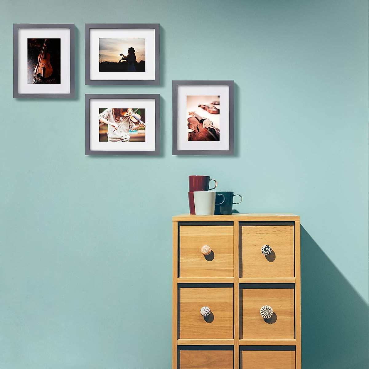 Egofine 8x10 Picture Frame Made of Solid Wood, Covered by Plexiglass for Pictures 4x6 or 5x7 with Mat or 8x10 Without Mat, Table Top Display and Wall Display Photo Frame, Dark Gray