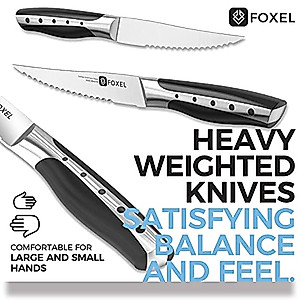 FOXEL Dishwasher Safe Steak Knives Knife Set of 4, 8, or 12 - Serrated Steak Knife Set w/Japanese Stainless Steel, Full Tang Handle, and Rust Resistant Blade - Steak Knifes Gift Box Set