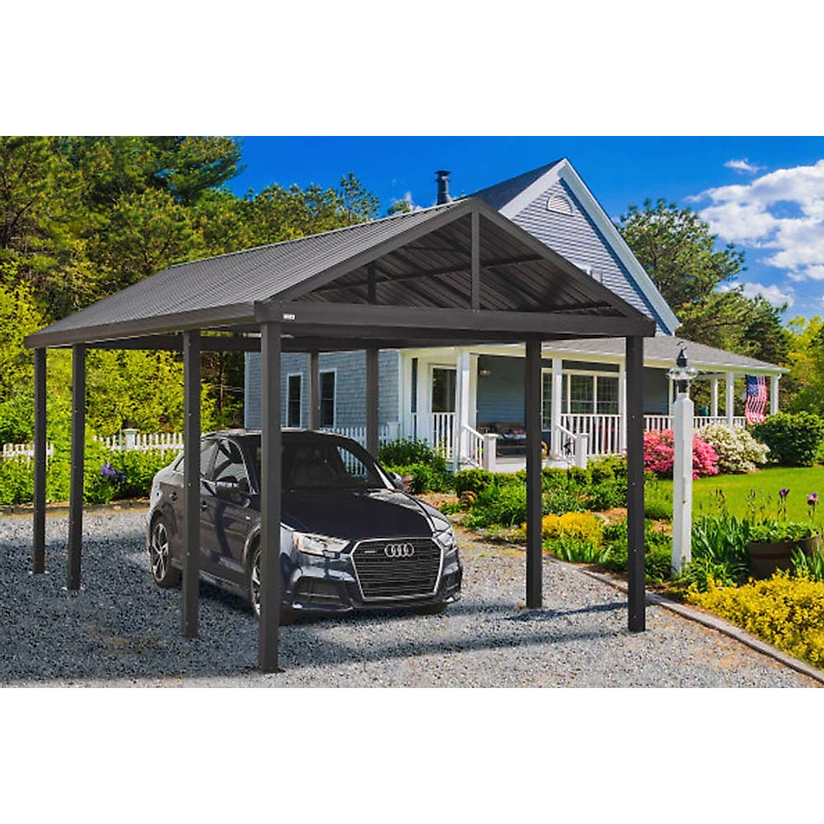Sojag 20' x 12' Samara Carport with Aluminum Frame and 10' High Galvanized Steel Roof for Easy Drive Through Access