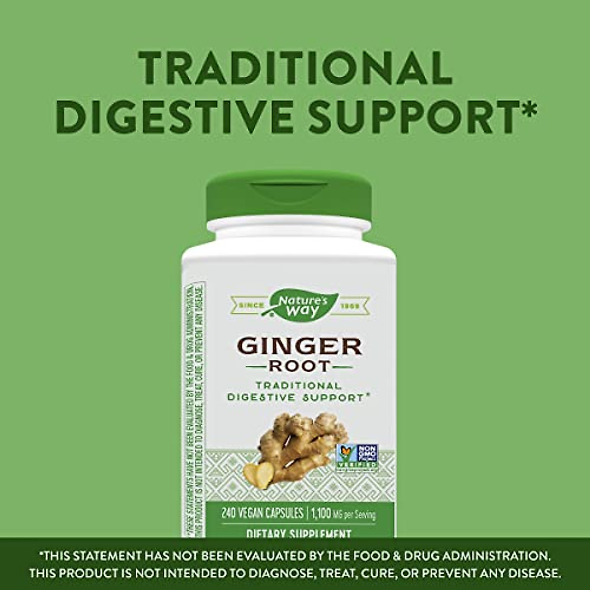 Nature's Way Ginger Root, Traditional Digestive Support*, 1110 mg Per Serving, Non-GMO Project Verified, 240 Capsules