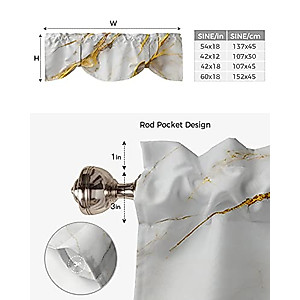 Yun Nist Tie Up Curtain Valance for Kitchen,Abstract White Marble Gold Stripe Window Valances Adjustable Tie-up Shade Valance,Modern Geometry Art Rod Pocket Short Curtains for Bathroom 42x12in