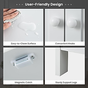 BECOMFORT Bathroom Storage Cabinet, Freestanding Floor Cabinet with Double Doors & Adjustable Shelf, Modern Home Furniture, Bathroom Organizers and Storage for Living Room, Entryway, Kitchen (White)