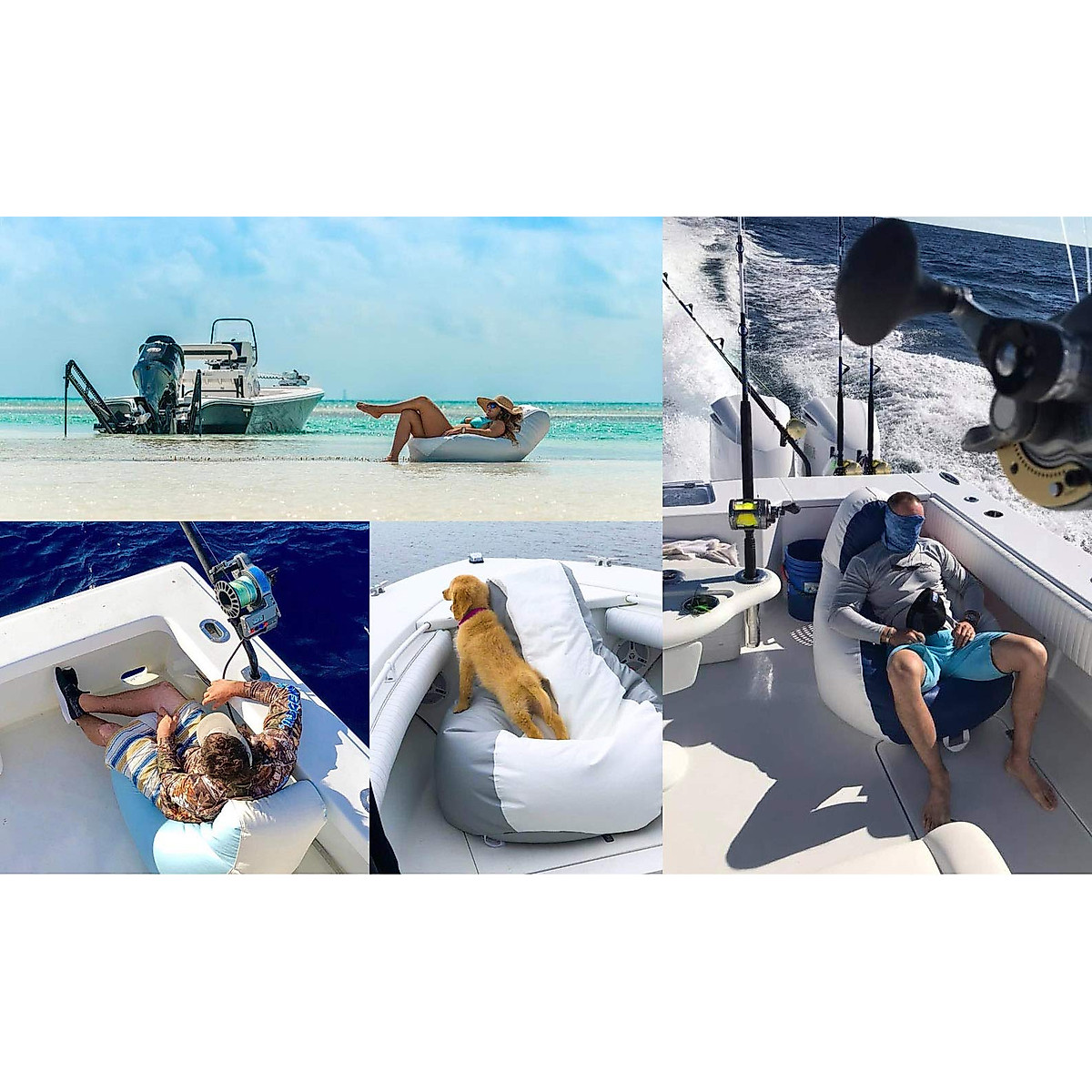 JoyBean Outdoor Bean Bag Chair - Water Resistant Marine Vinyl Ideal for Yacht Boat Pool Patio Garden Marine - Lawn Chair - Patio Furniture - for Adults Teens Kids (Medium, White/LightGray)