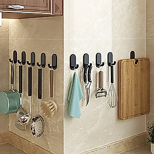 KitchLife Adhesive Towel Coat Hooks - 5 Pack Wall Hooks Stick on Kitchen Bathroom and Bedroom (Matte Black, Stainless Steel)