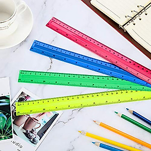 4 Packs Plastic Straight Rulers Plastic Rule Measuring Tool for Student School Office (12 Inch, Colorful)