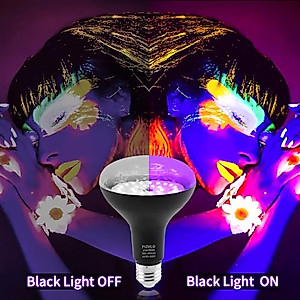 PIZHLO 4 Pcs 15W LED Black Light Bulbs, BR30 E26 Black Shell Blacklight LED Bulb, 385-400nm, Glow in The Dark for Blacklight Party, Body Paint, Fluorescent Poster, Halloween Decoration,Non-Waterproof