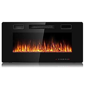 Tangkula 36 Inches Recessed Electric Fireplace, in-Wall & Wall Mounted Electric Heater with Adjustable Flame Color & Speed, Remote Control, Touch Screen, 750-1500W (36 Inches)