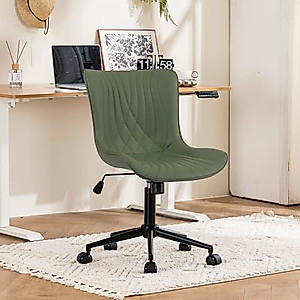 YOUTASTE Office Chair Armless Desk Chair Small Computer Swivel Rolling Chair with Wheels, Modern Upholstered PU Leather Computer Task Chair, Adjustable Home Office Desk Chairs, Olive Green