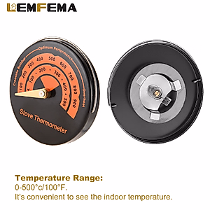 Lemfema Heat Powered 5 Blades Stove Fan, Flue Pipe Hanging Fireplace Fan for for Wood/Log Burner/Fireplace, Silent Indoor Stove Fan with Magnetic Thermomete