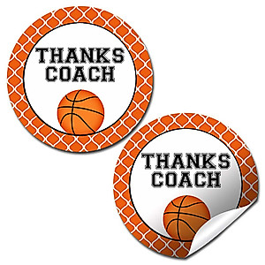 Basketball Team Coach Appreciation Thank You Sticker Labels, 40 2" Party Circle Stickers by AmandaCreation, Great for Envelope Seals & Gift Bags