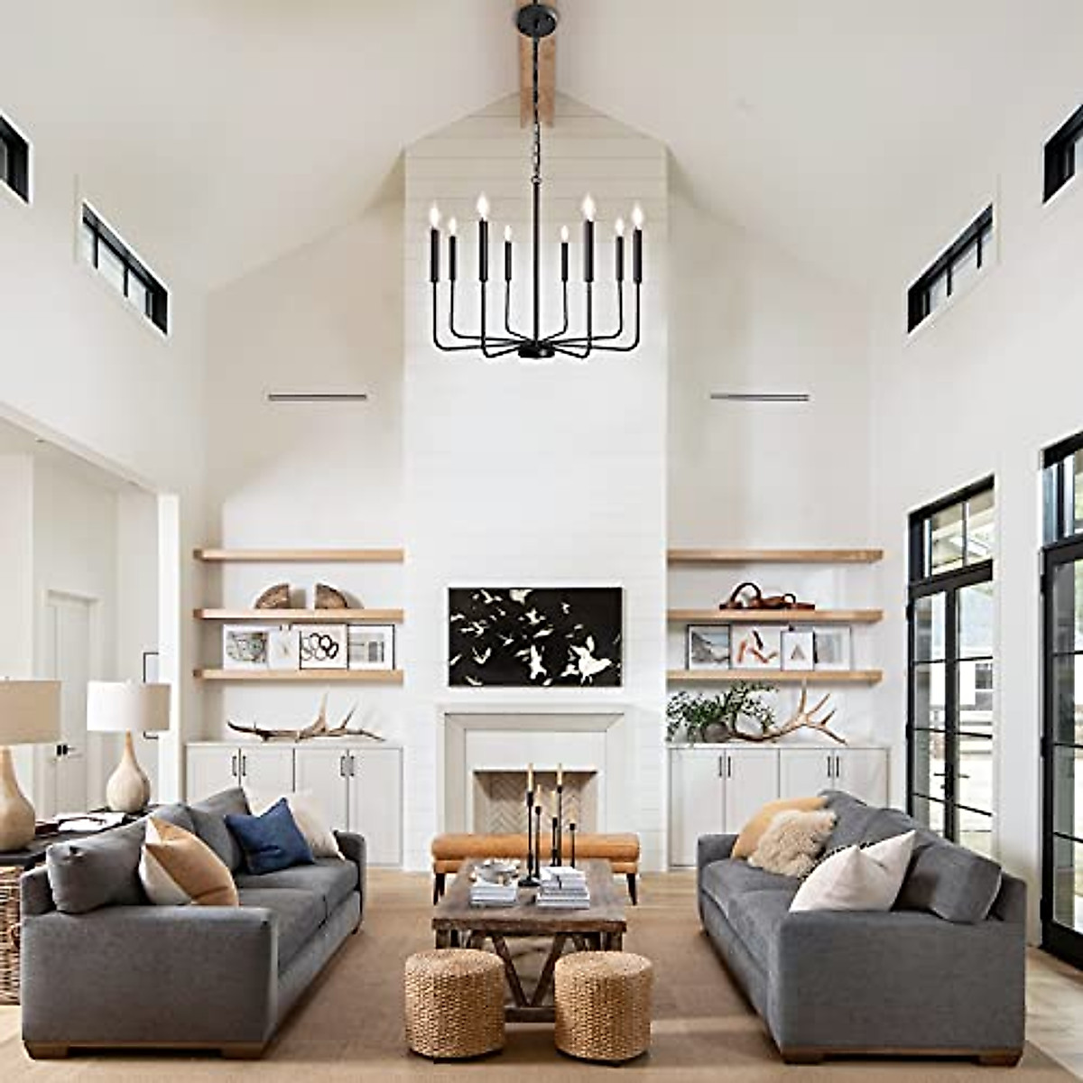 ALISADABOY Black Chandeliers for Dining Room Farmhouse 8 Light Rustic Industrial Candle Hanging Light Fixture for Living Room Kitchen Island Entryway Foyer Bedroom Pendant Lighting