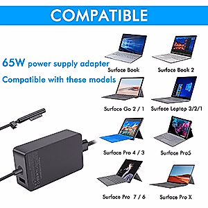 Surface Pro Charger, 65W Power Adapter for Microsoft Surface Pro X 3 4 5 6 7 7+ 8 9, Surface Laptop 5 4/3/2/1, Surface Laptop Go/Go 2/ Go 3 Power Supply Cord