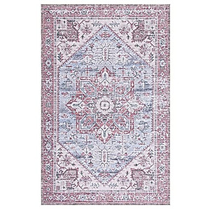 Safavieh Tucson Collection Machine Washable Slip Resistant 8' x 10' Grey Blue/Rust TSN102G Oriental Medallion Living Room Dining Bedroom Area Rug