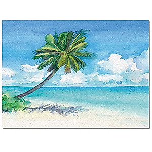 Large Rectangular Area Rugs 3' x 5' Living Room, Hand Painted Tropical Plants Coconut Tree Beach Blue Sky White Clouds Durable Non Slip Rug Carpet Floor Mat for Bedroom Bedside Outdoor