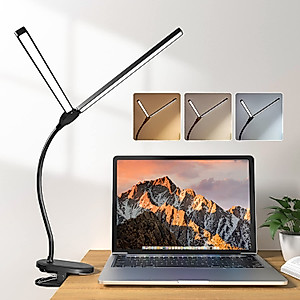 Mubarek Desk Lamp, 900LM Double Head Clip On Light, 30 Modes LED Desk Lamp, Dimmable LED Desk Light,360° Adjustable Clip On Lamp, Rechargeable Clip On Desk Lamp, Eye Care Clamp Table Light,Piano Lamp
