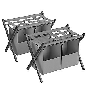 SONGMICS 2 Pack Luggage Racks with 2 Removable Laundry Bag, Set of 2 Suitcase Stands for Guest Room, Foldable for Space-Saving Storage, Steel Frame, Hotel, Bedroom, Slate Gray URLR008G02