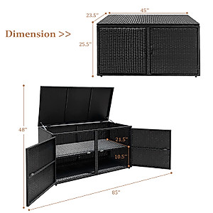 HAPPYGRILL Deck Box Outdoor Wicker Storage Box Cabinet, 88 Gallon Patio Rattan Storage Container Bin Box for Furniture Tools in Garden Balcony Porch Yard