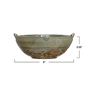 Creative Co-Op Stoneware Berry Bowl with Handles, Aqua Reactive Glaze Serveware, 8"L x 8"W x 3"H, Multicolor