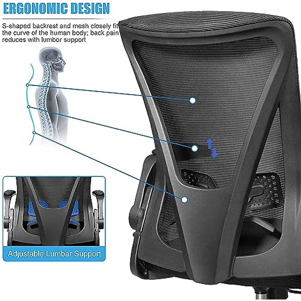 Foldable Executive Mesh Office Chair Ergonomic Swivel Task Computer Desk Chair (Black)