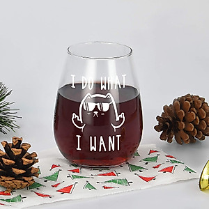 I Do What I Want Funny Wine Glass, Cat Stemless Wine Glass - Cat Lover Gifts for Women, Men, Cat Dad, Cat Mom, Cat Lover, Friends - Gift Idea for Christmas, Birthday