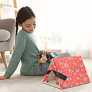 enheng Small Pet Hideout Christmas Ho Red Pattern Hamster House Guinea Pig Playhouse for Dwarf Rabbits Hedgehogs Chinchillas