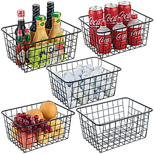 Pantry Organization and Storage 5 Pack , Wire Storage Baskets for Kitchen, Laundry, Garage, Fridge, Bathroom Countertop Organizer,Black