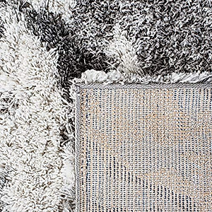 SAFAVIEH Horizon Shag Collection Area Rug - 10' x 14', Grey & Ivory, Modern Abstract Design, Non-Shedding & Easy Care, 2-inch Thick Ideal for High Traffic Areas in Living Room, Bedroom (HZN890F)