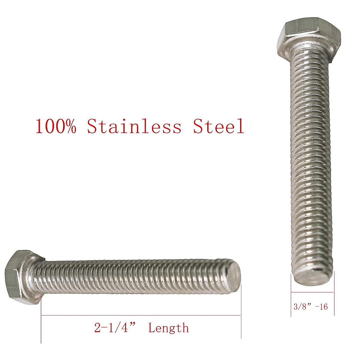 3/8"-16 X 2-1/4" (25pc) 304 Stainless Steel HEX Cap Screw Santie