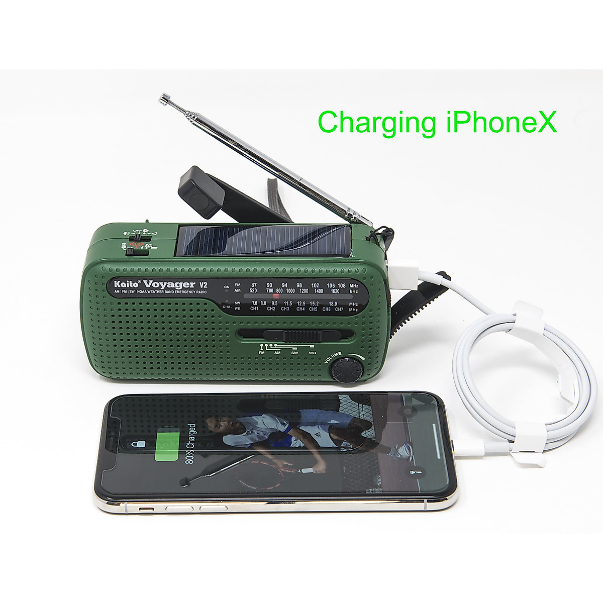 Best NOAA Portable Solar/Hand Crank AM/FM, Shortwave & NOAA Weather Emergency Radio with USB Cell Phone Charger & LED Flashlight (Green)