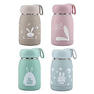 Vacuum Cup Insulated Coffee Bottle, 320ml Mini Vacuum Mug Cute Thermos, Stainless Steel Mini Thermos Travel Mug, Magic Rabbit Tea Milk Bottle, for Kids Adult, School Office Car Outdoor Use(Brown)